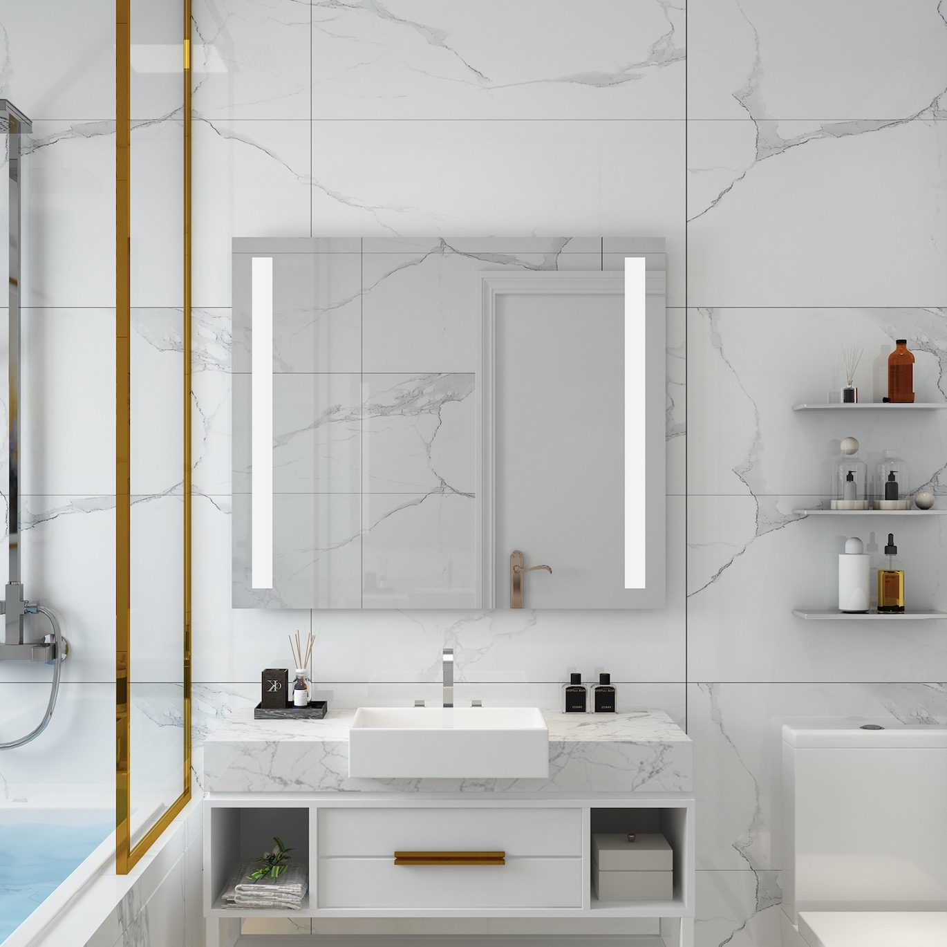 LED Mirror with Light on Left and Right